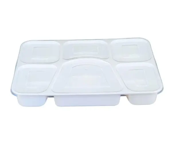 6 Compartment 50oz Tray with lid – 100 set – Eco Green Packs